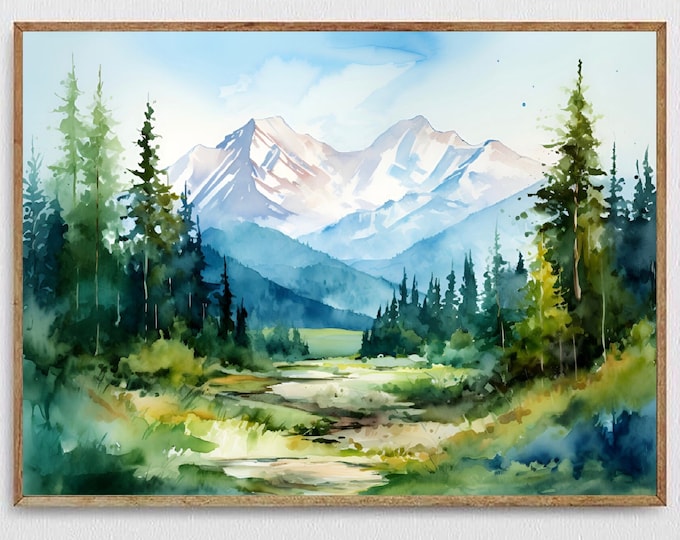 Pine Forest Watercolor Misty Forest Art Print Pine Tree Painting ...