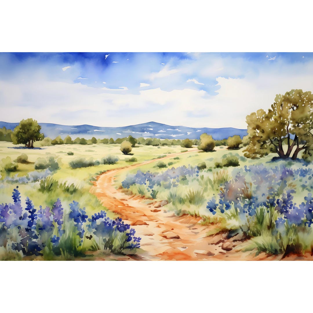 Texas Wildflowers Painting Bluebonnet Watercolor Art Print Lady Bird ...
