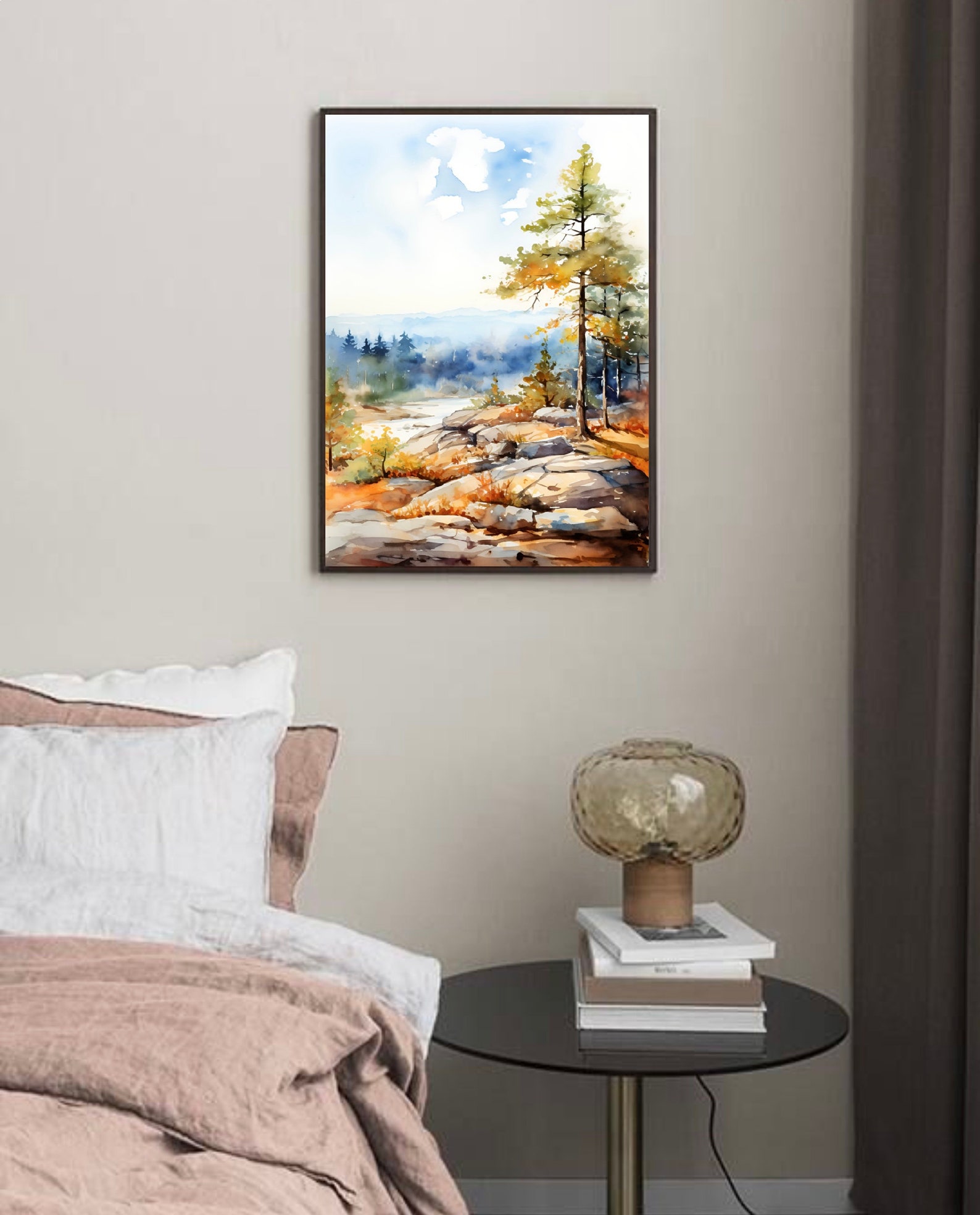 Cheaha State Park Alabama Landscape Painting Art Print Beige Blue Wall ...