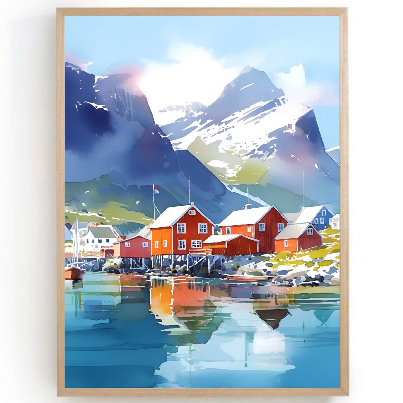 Bergen Travel Print Norway Watercolor Painting Norwegian Cityscape ...