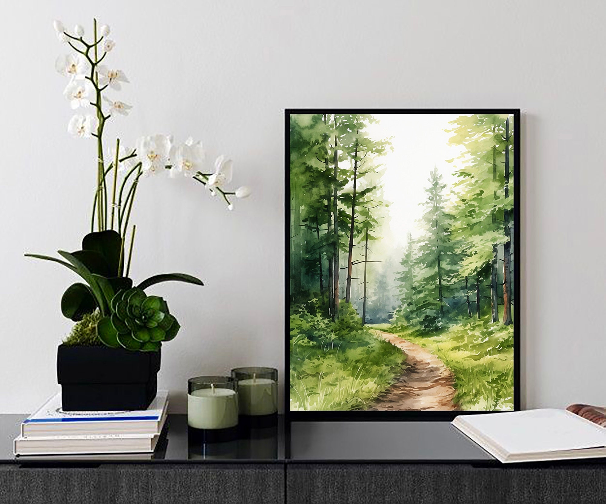 Spring Forest Path Art Watercolor Painting Green Nature Poster Large ...