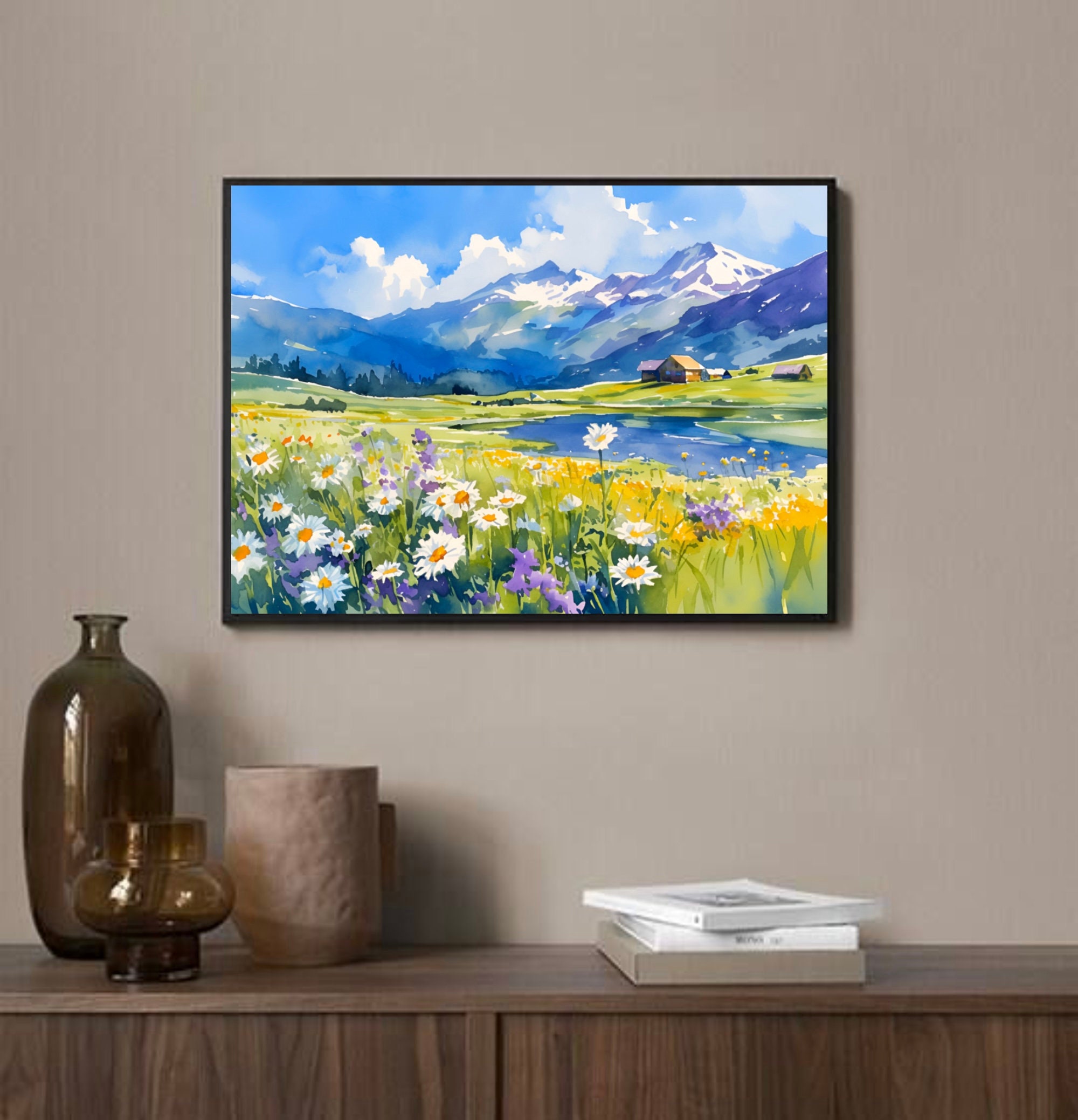 Pennine Alps Painting Daisy Watercolor Art Print Swiss Forest Wall Art ...
