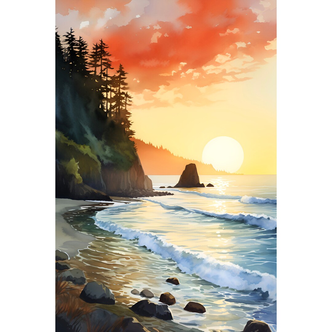 Ruby Beach Painting Coastal Watercolor Art Print Seaside Wall Art Beach ...