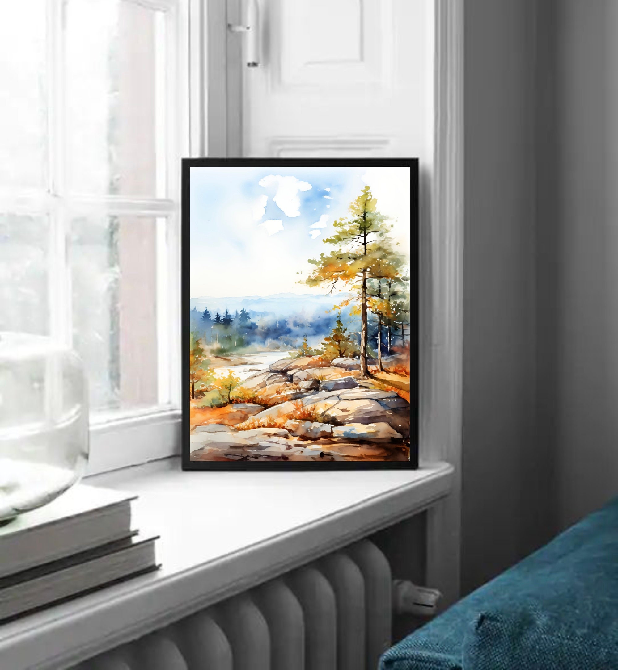 Cheaha State Park Alabama Landscape Painting Art Print Beige Blue Wall ...