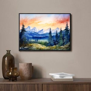 Rocky Mountains Painting Misty Forest Watercolor Art Bitterroot Range ...