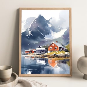 Bergen Watercolor Art Print Scandinavian Wall Art Norway Travel Print ...