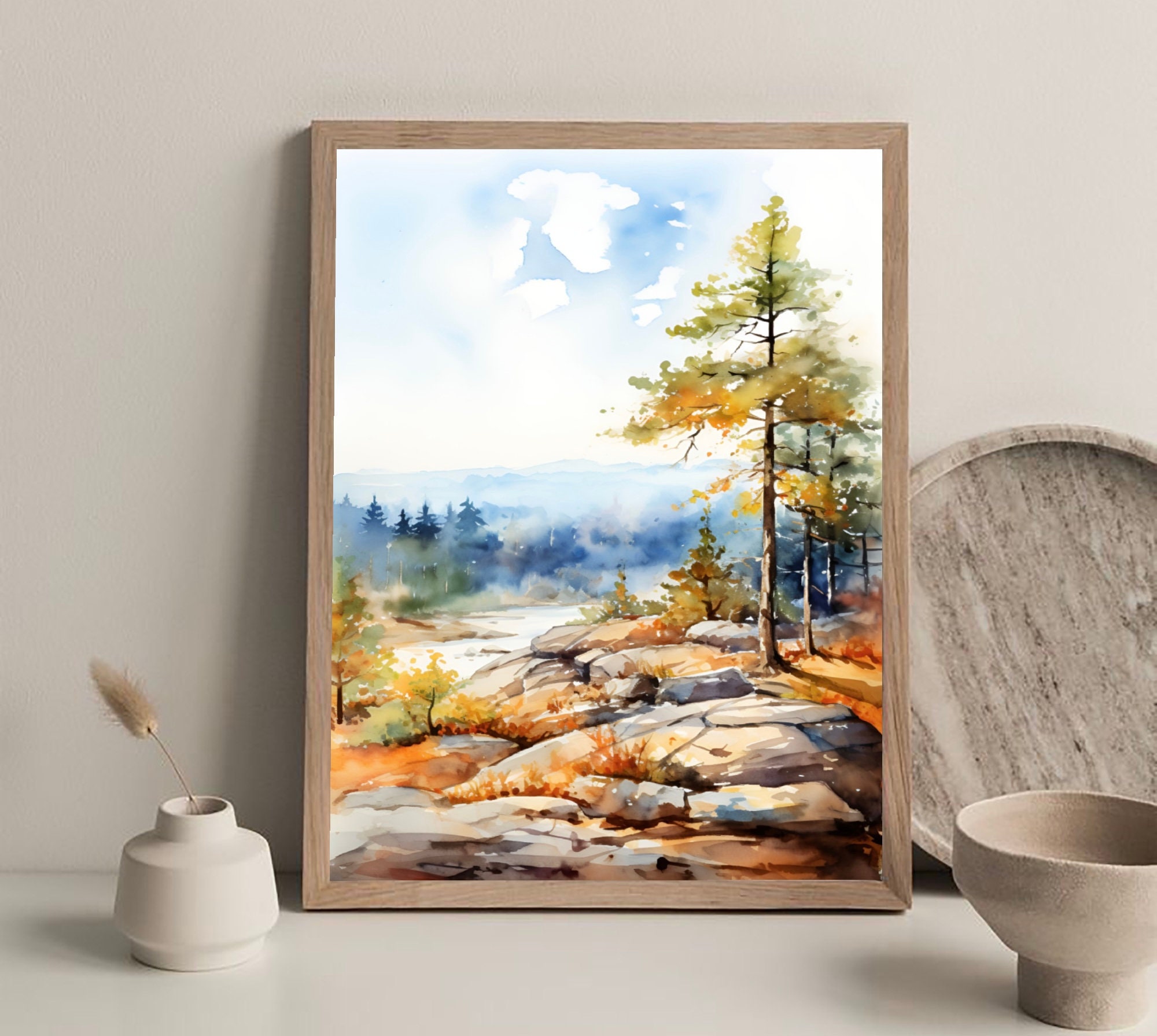 Cheaha State Park Alabama Landscape Painting Art Print Beige Blue Wall ...