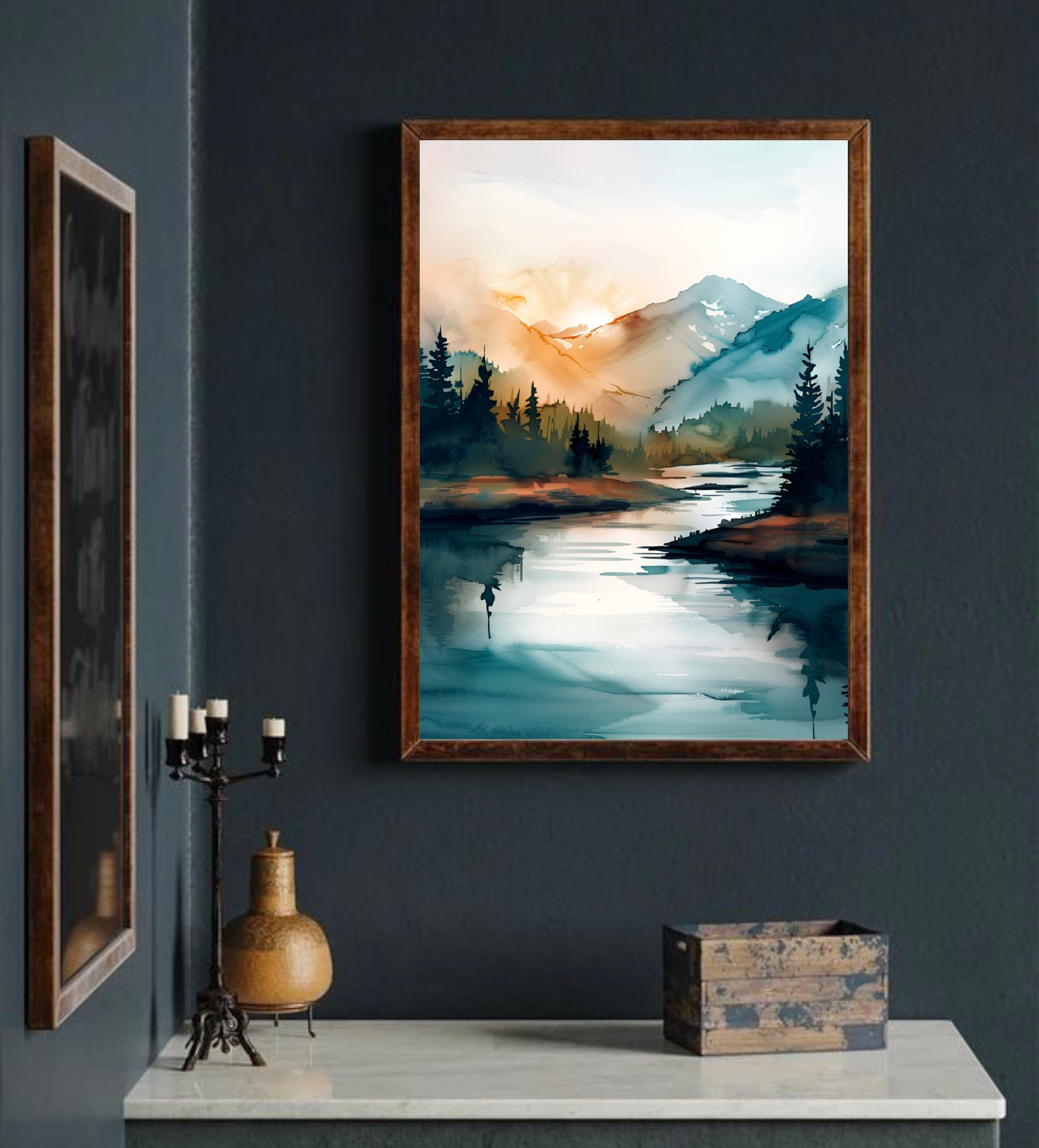 Colorado Watercolor Art Print Pine Trees Painting Mountain Lake ...