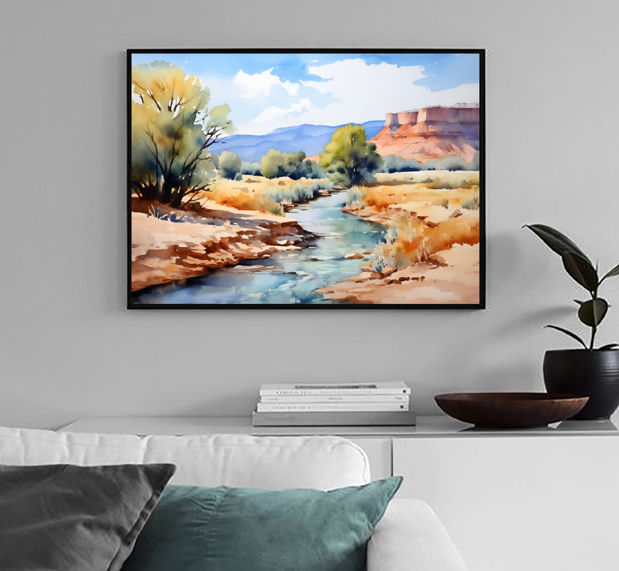 Santa Clara River Watercolor Art Print Utah Mountain River Landscape ...