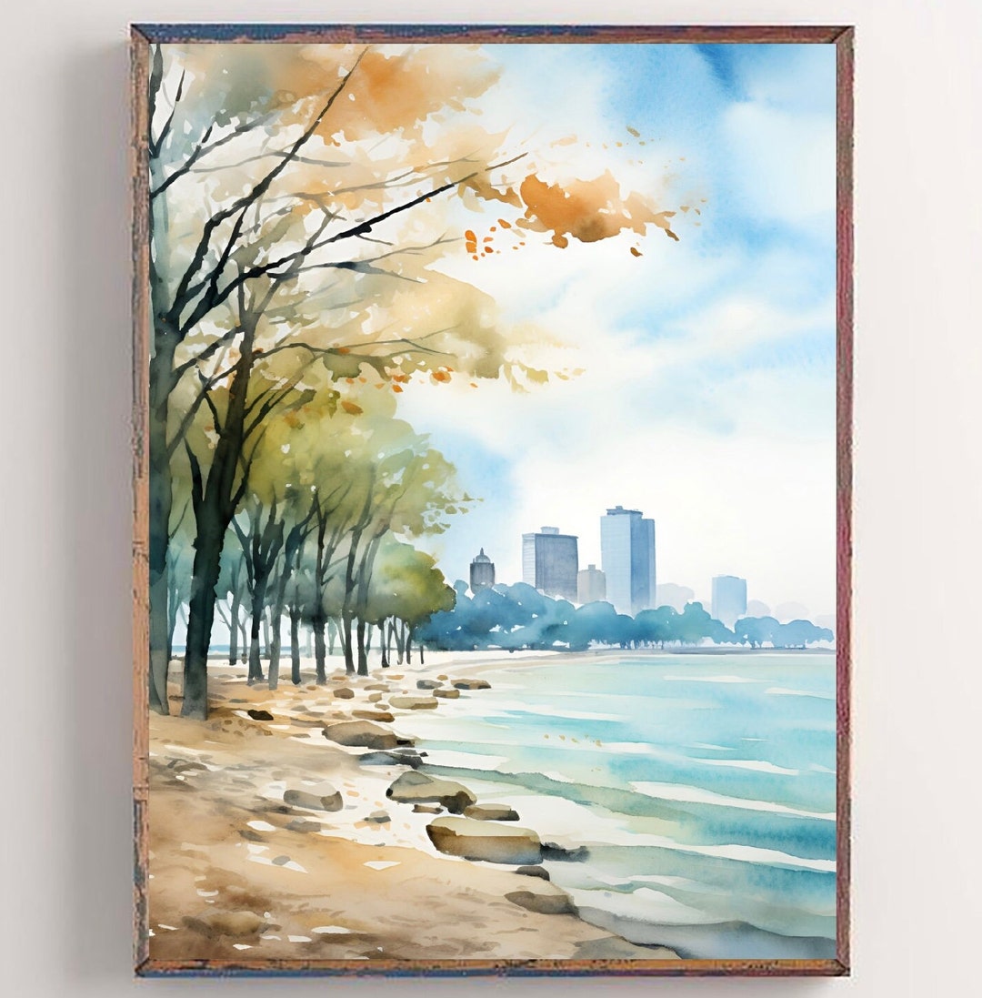 Chicago Painting Watercolor Art Print City Skyline Painting Urban ...