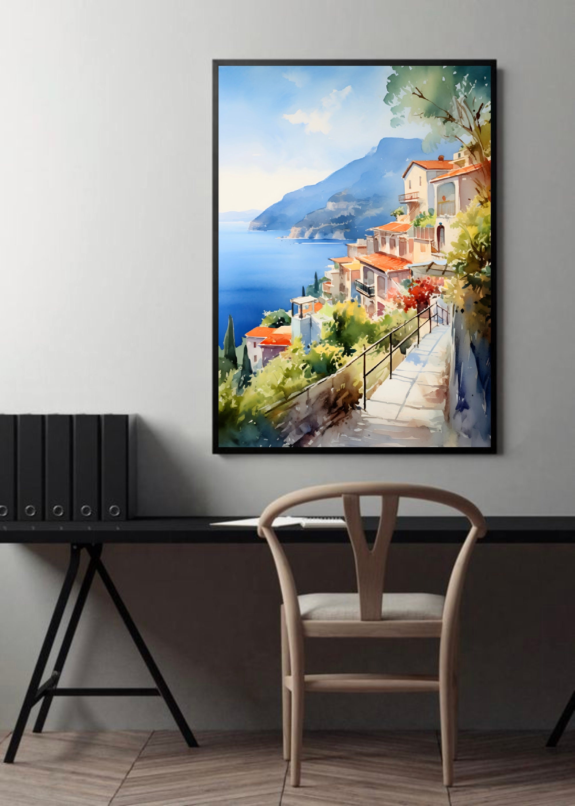 Sorrento Italy Painting Watercolor Coastal Wall Art Amalfi Coast ...