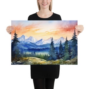 Rocky Mountains Painting Misty Forest Watercolor Art Bitterroot Range ...