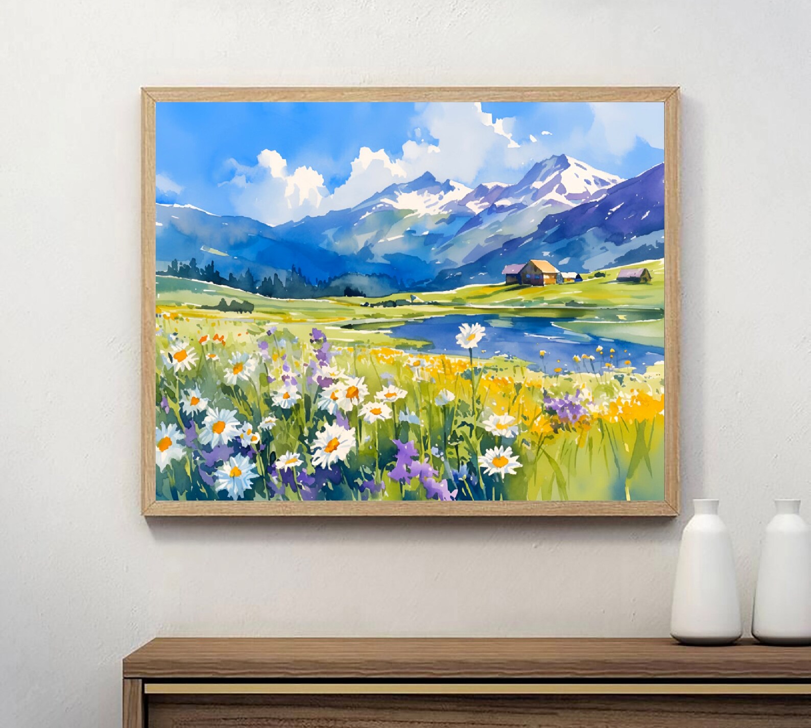 Pennine Alps Painting Daisy Watercolor Art Print Swiss Forest Wall Art ...