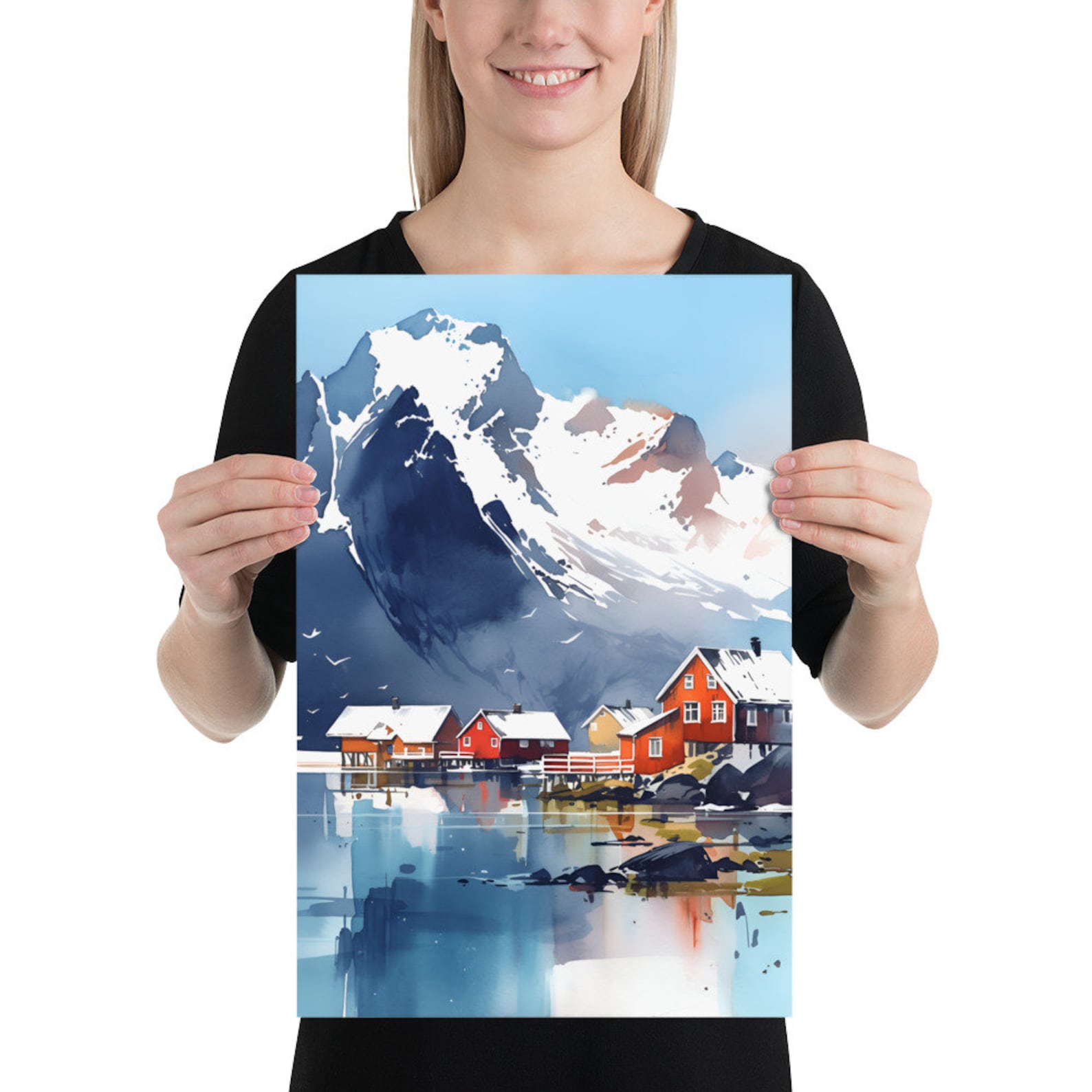 Bergen Norway Poster Watercolor Travel Print Norwegian Fjords Painting ...