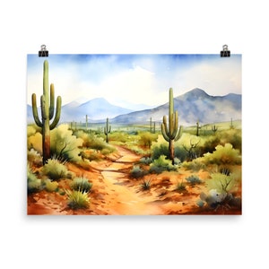Saguaro Cactus Print Watercolor Desert Art Arizona Sunset Wall Art ...