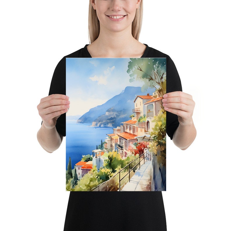 Sorrento Italy Painting Watercolor Coastal Wall Art Amalfi Coast ...
