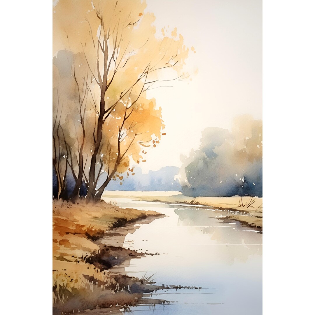 Cuyahoga River Painting Ohio Landscape Print Rivershore Wall Art Misty ...