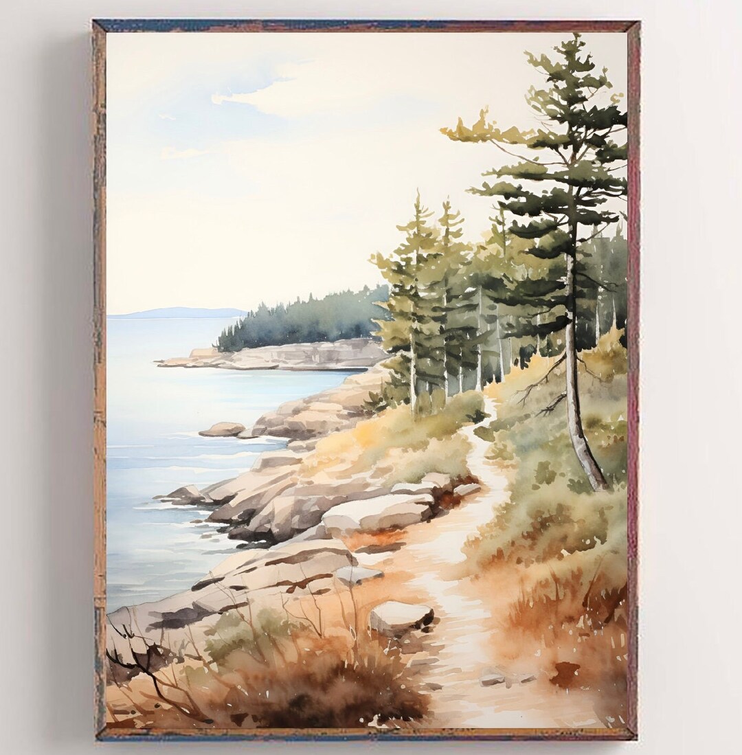 Lake Erie Watercolor Print Panoramic Landscape Painting Forest Lake ...