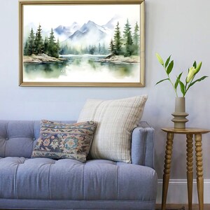 Fjords of Norway Painting Watercolor Art Print Panoramic Landscape Grey ...