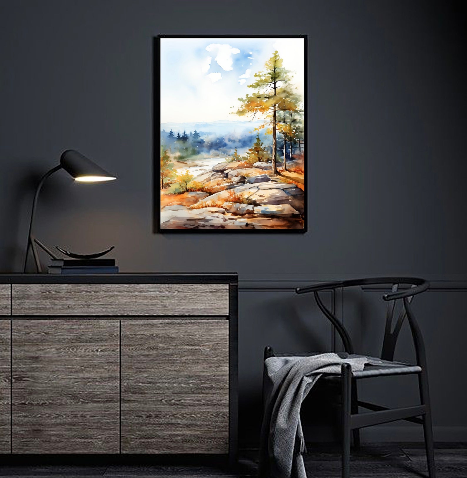 Cheaha State Park Alabama Landscape Painting Art Print Beige Blue Wall ...