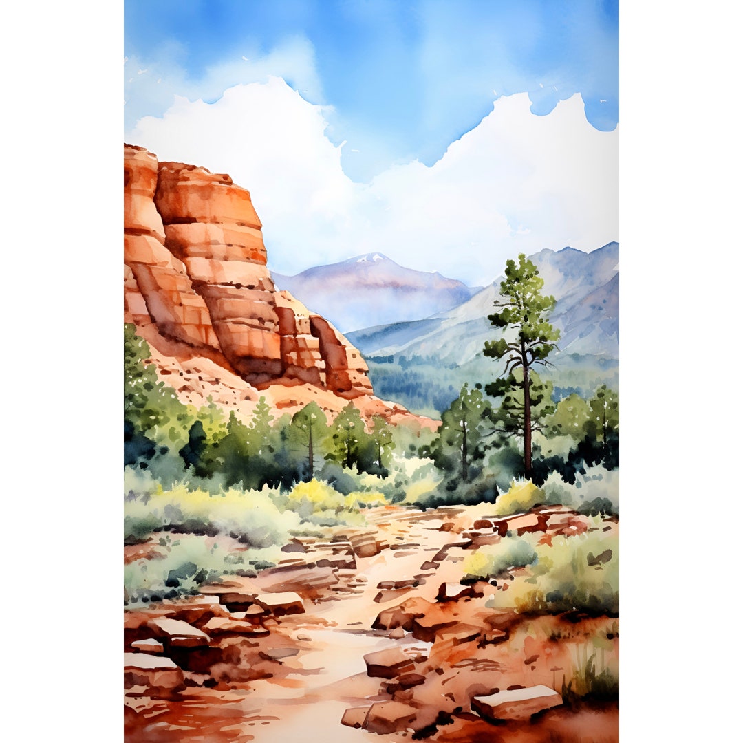 Red Rocks Mountains Painting Colorado Springs Art Print Watercolor ...