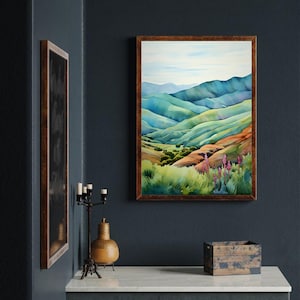 Blue Ridge Mountains Watercolor Virginia Landscape Wildflowers Painting ...