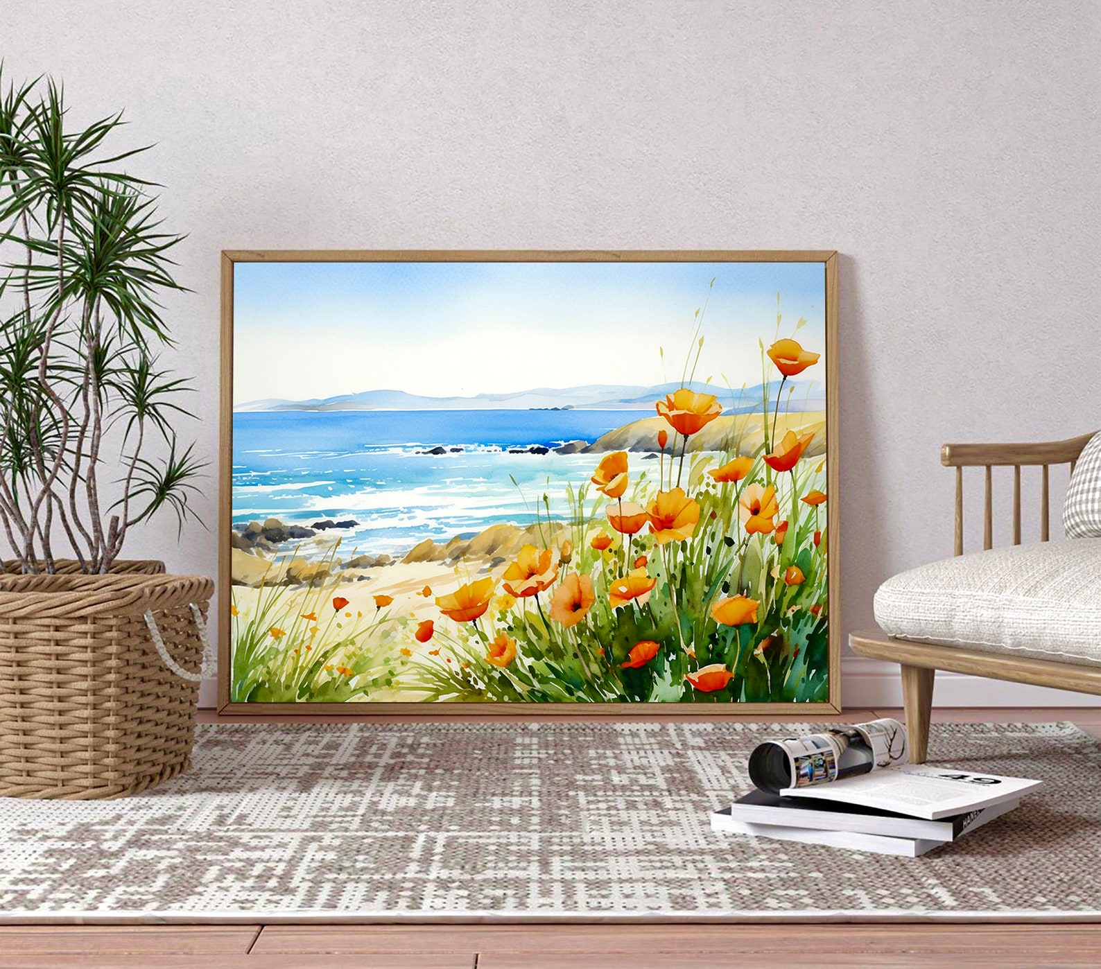 California Poppy Painting Large Watercolor Landscape Big Sur Seascape ...