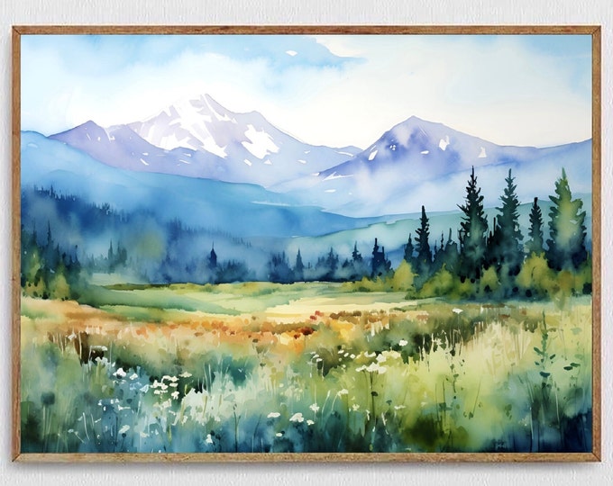 Wasatch Mountains Painting Utah Watercolor Art Print Wildflowers ...