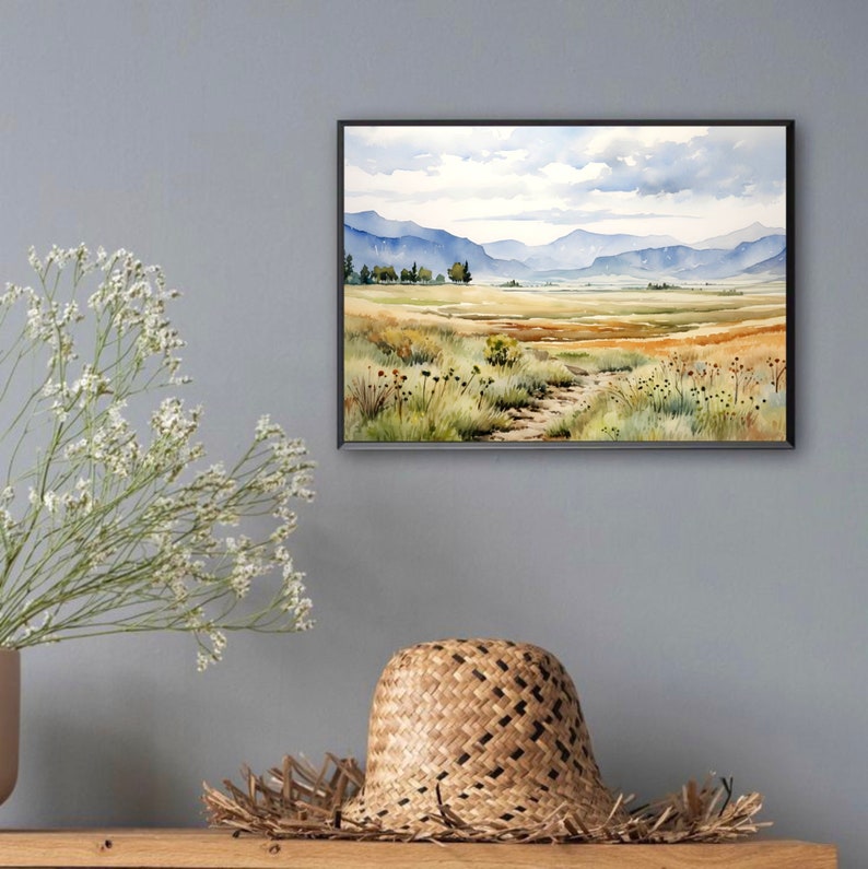 High Plains Print North Dakota Landscape Watercolor Art Print Blue ...