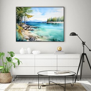 Lake Huron Painting Michigan Watercolor Art Great Lakes Wall Art Pine ...