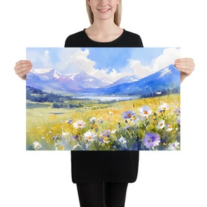 Wasatch Mountains Watercolor Green Field Art Print Wildflowers ...