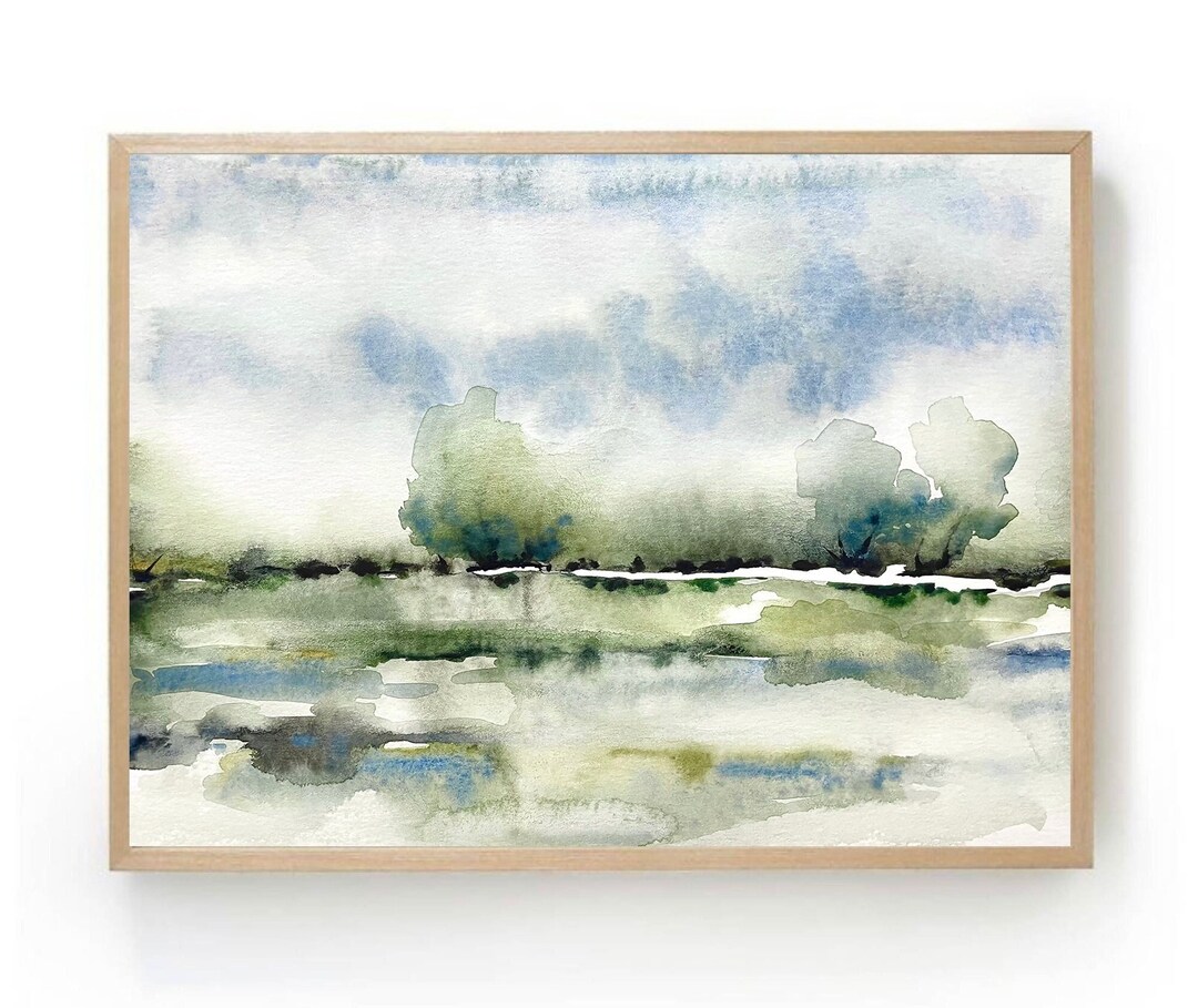 Abstract Blue Green Landscape Watercolor Print Panoramic - Etsy