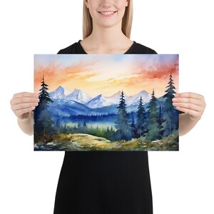 Rocky Mountains Painting Misty Forest Watercolor Art Bitterroot Range ...
