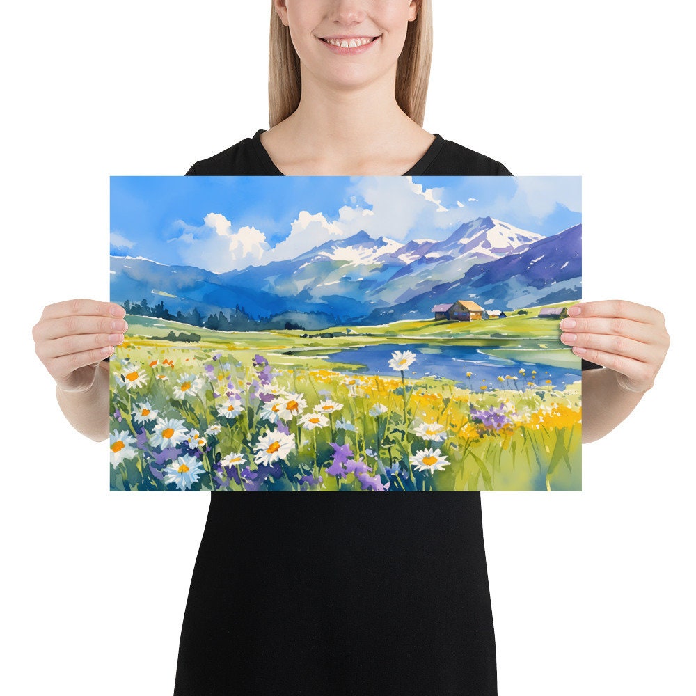 Pennine Alps Painting Daisy Watercolor Art Print Swiss Forest Wall Art ...