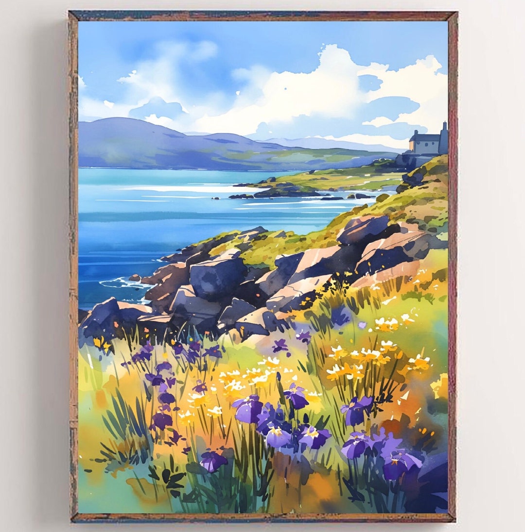 Achill Island Painting Ireland Watercolor Print Wildflowers Wall Art ...
