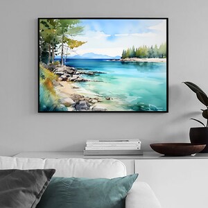 Lake Huron Painting Michigan Watercolor Art Great Lakes Wall Art Pine ...