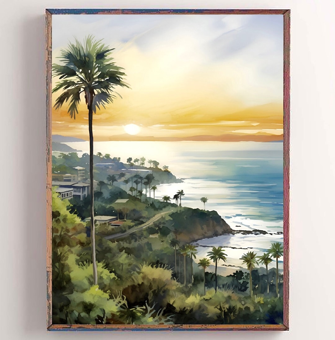 San Diego Beach Sunset Print Watercolor Coastal Painting Southern ...