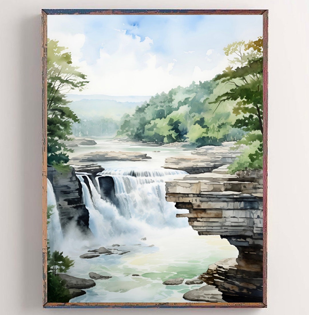 Cumberland Falls Painting Green Watercolor Art Print Kentucky Travel ...