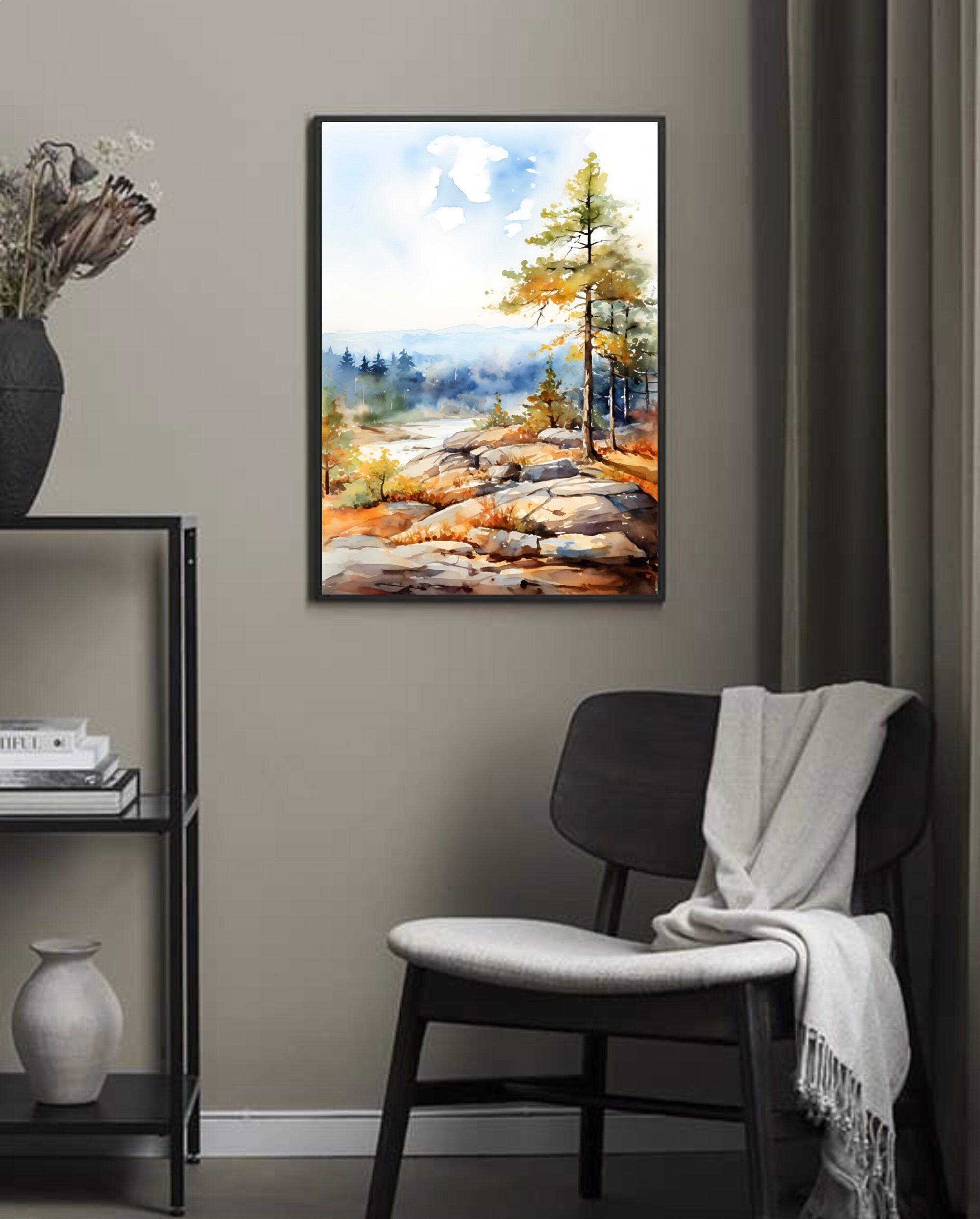 Cheaha State Park Alabama Landscape Painting Art Print Beige Blue Wall ...