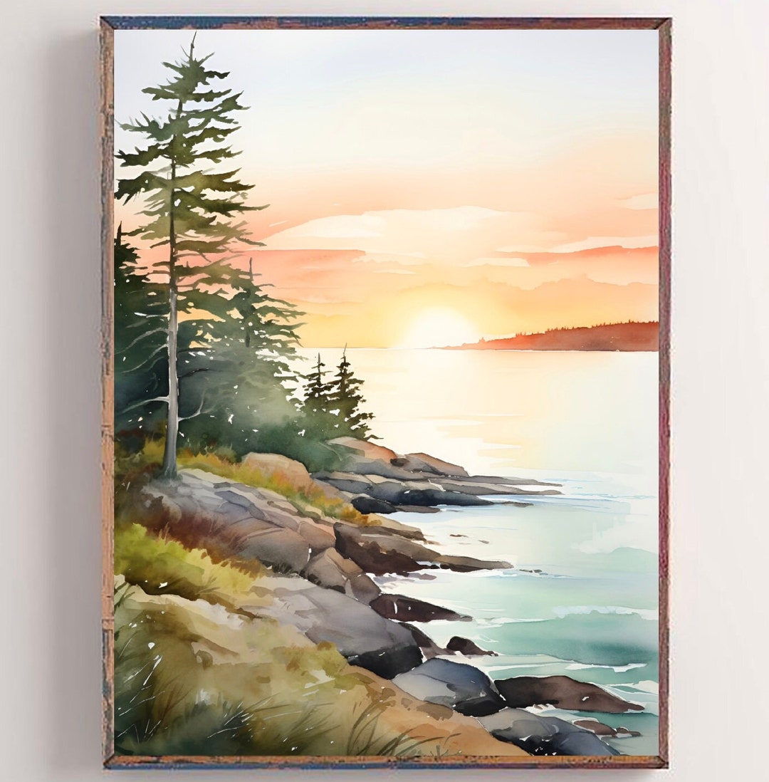 Woods Lake Watercolor Art Print Forest Lake Wall Art Large Minimalist ...