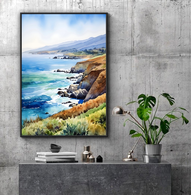 Colorful California Coast Watercolor Art Print California Travel Art ...