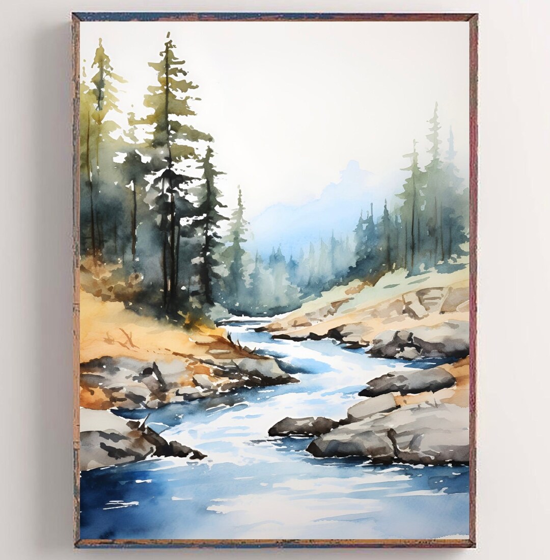 Yellowstone National Park Art Print Mountain Forest Watercolor Painting ...