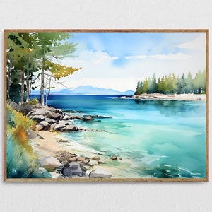 Lake Huron Painting Michigan Watercolor Art Great Lakes Wall Art Pine ...