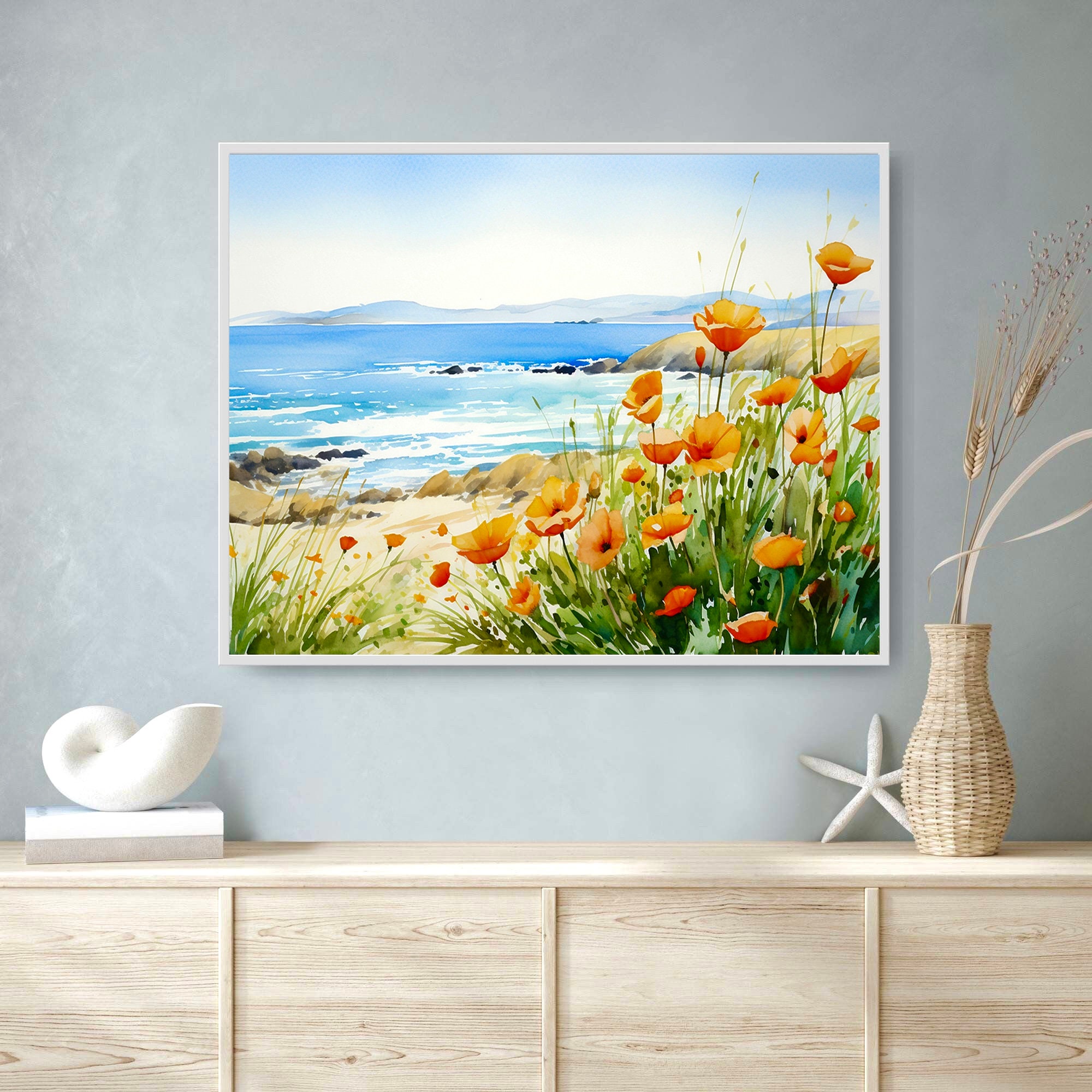California Poppy Painting Large Watercolor Landscape Big Sur Seascape ...