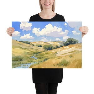 Sand Hills Art Print Nebraska Watercolor Painting Panoramic Landscape ...