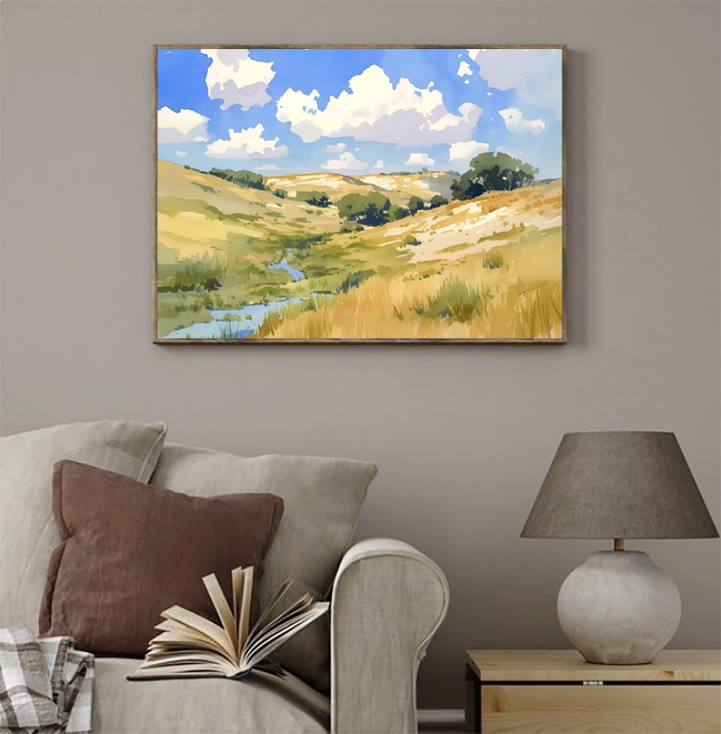 Sand Hills Art Print Nebraska Watercolor Painting Panoramic Landscape ...