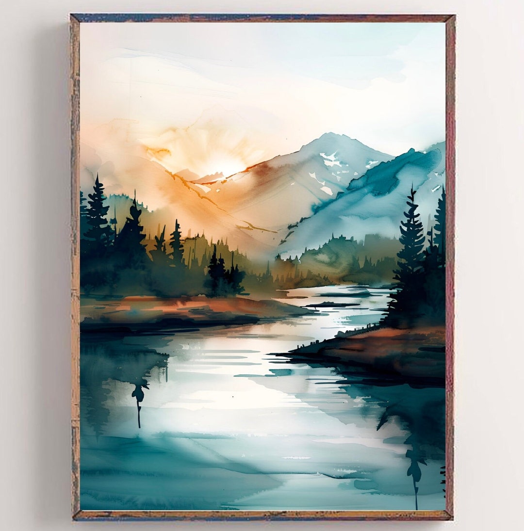 Colorado Watercolor Art Print Pine Trees Painting Mountain Lake ...