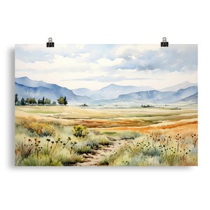 High Plains Print North Dakota Landscape Watercolor Art Print Blue ...