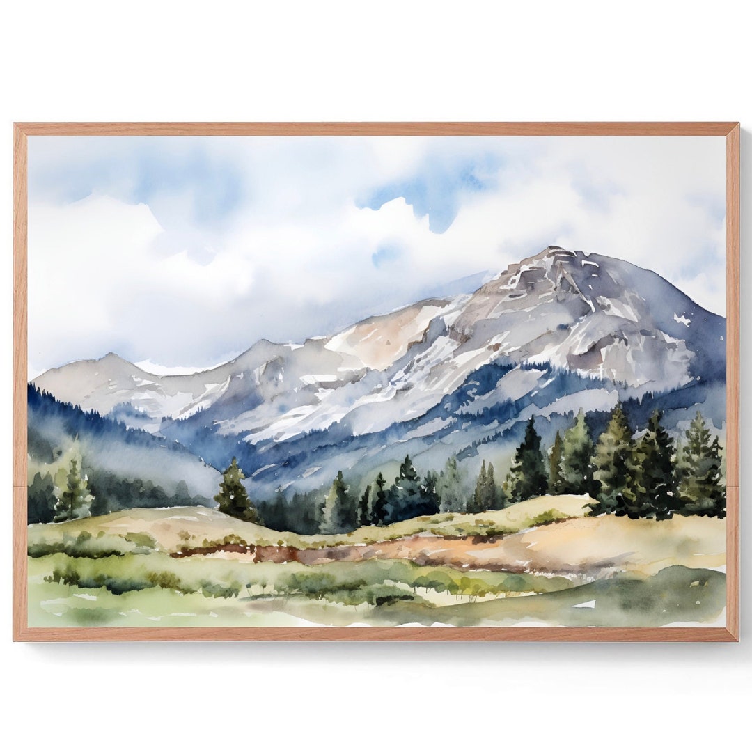 Montana Painting Mount Lone Watercolor Art Print Madison Mountain Range ...