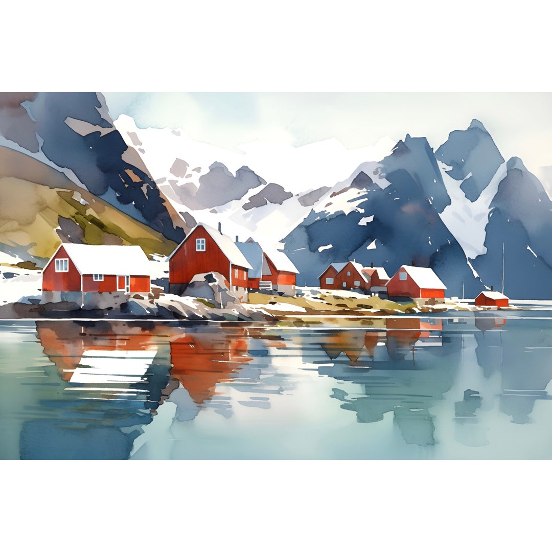 Nerey Fjord Painting Norway Landscape Watercolor Art Print Norwegian ...